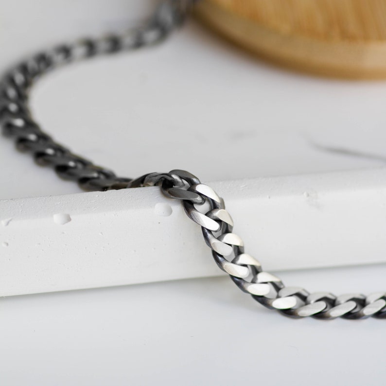 Curb Cuban Link Chain Necklace Oxidized Sterling Silver – 7mm Thick ...