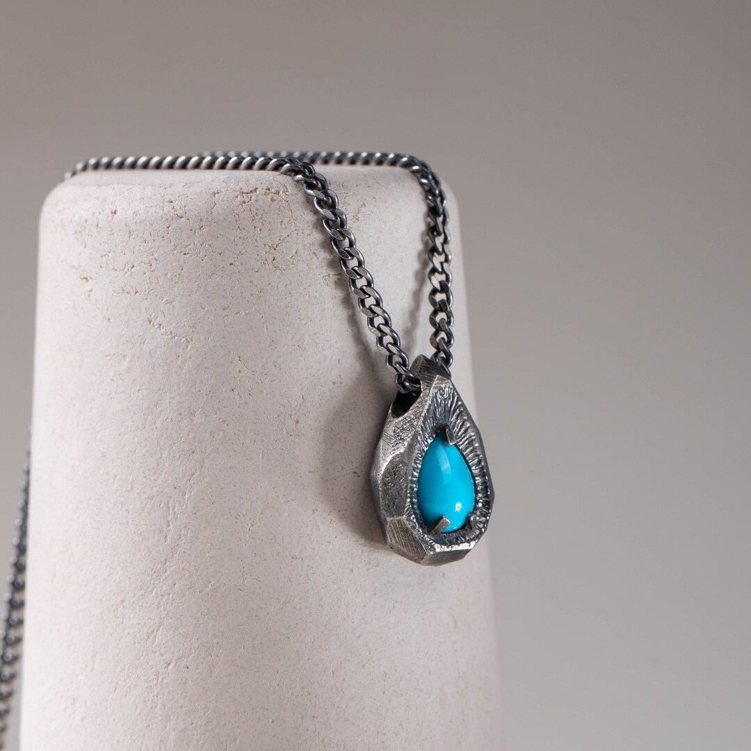 Men Jewelry - Turquoise Necklace Men Oxidized Silver Brutalist - Unisex ...