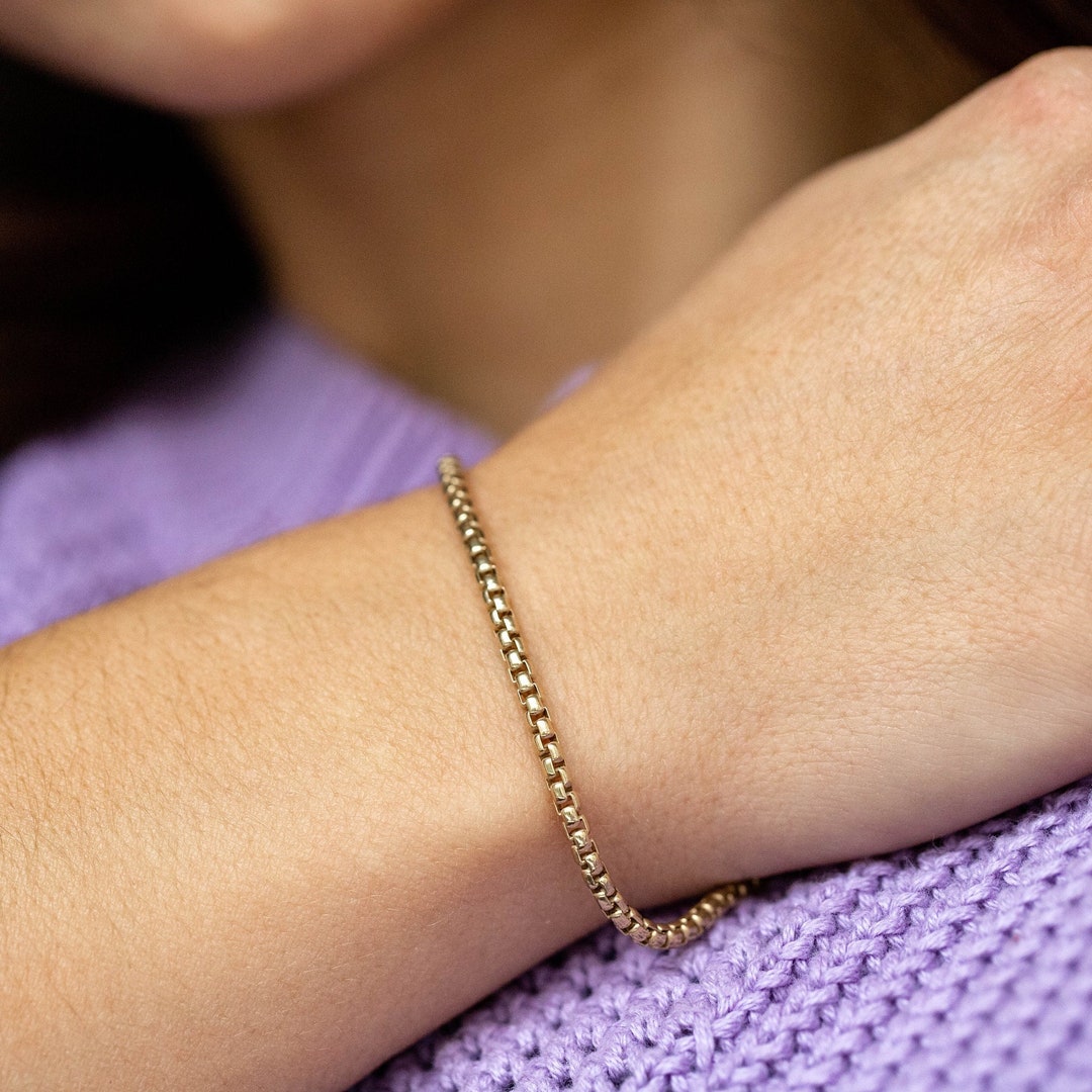 Round Box Chain Bracelet Gold Plated Silver 925 3mm - Stacking Chain ...