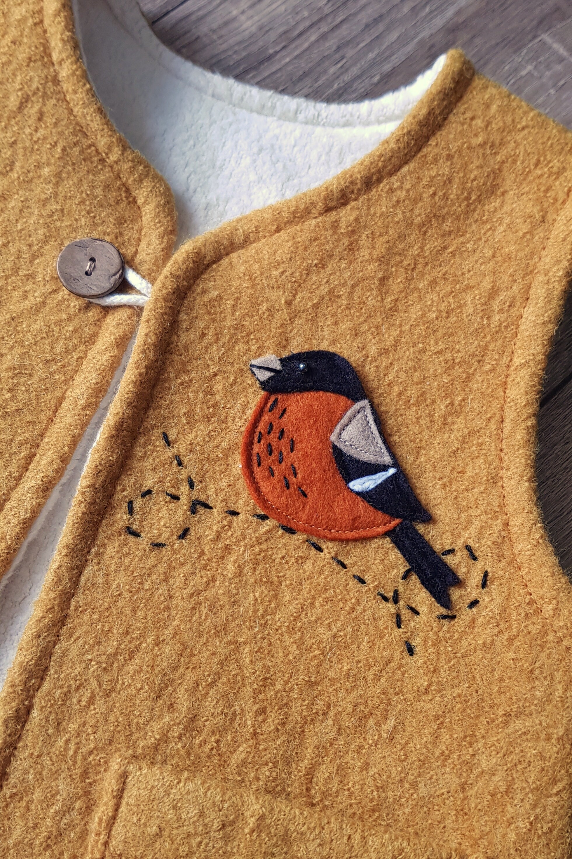 Cute Wool Walk Vest for Children With a Felt Applique, Mustard Virgin ...