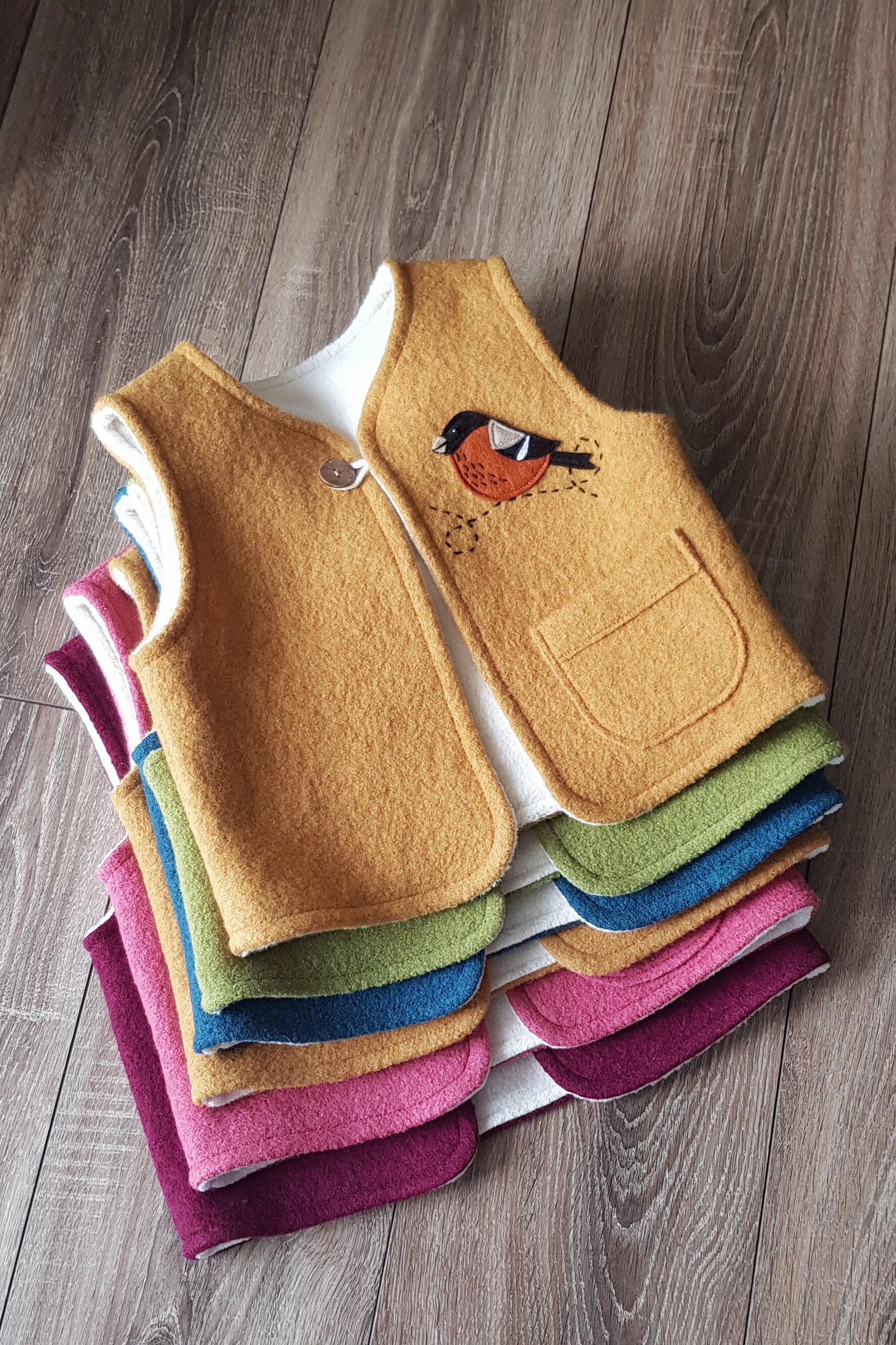 Cute Wool Walk Vest for Children With a Felt Applique, Mustard Virgin ...