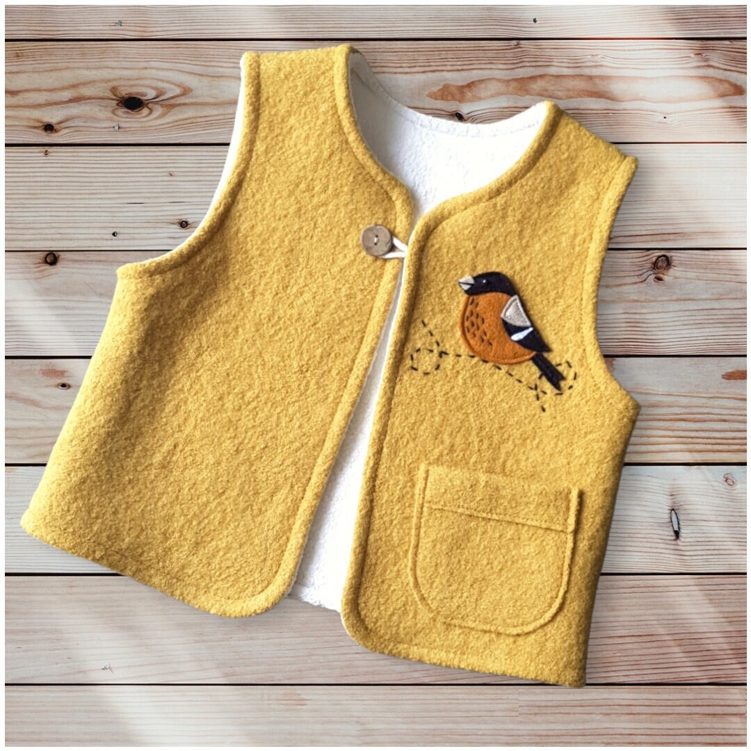 Cute Wool Walk Vest for Children With a Felt Applique, Mustard Virgin ...