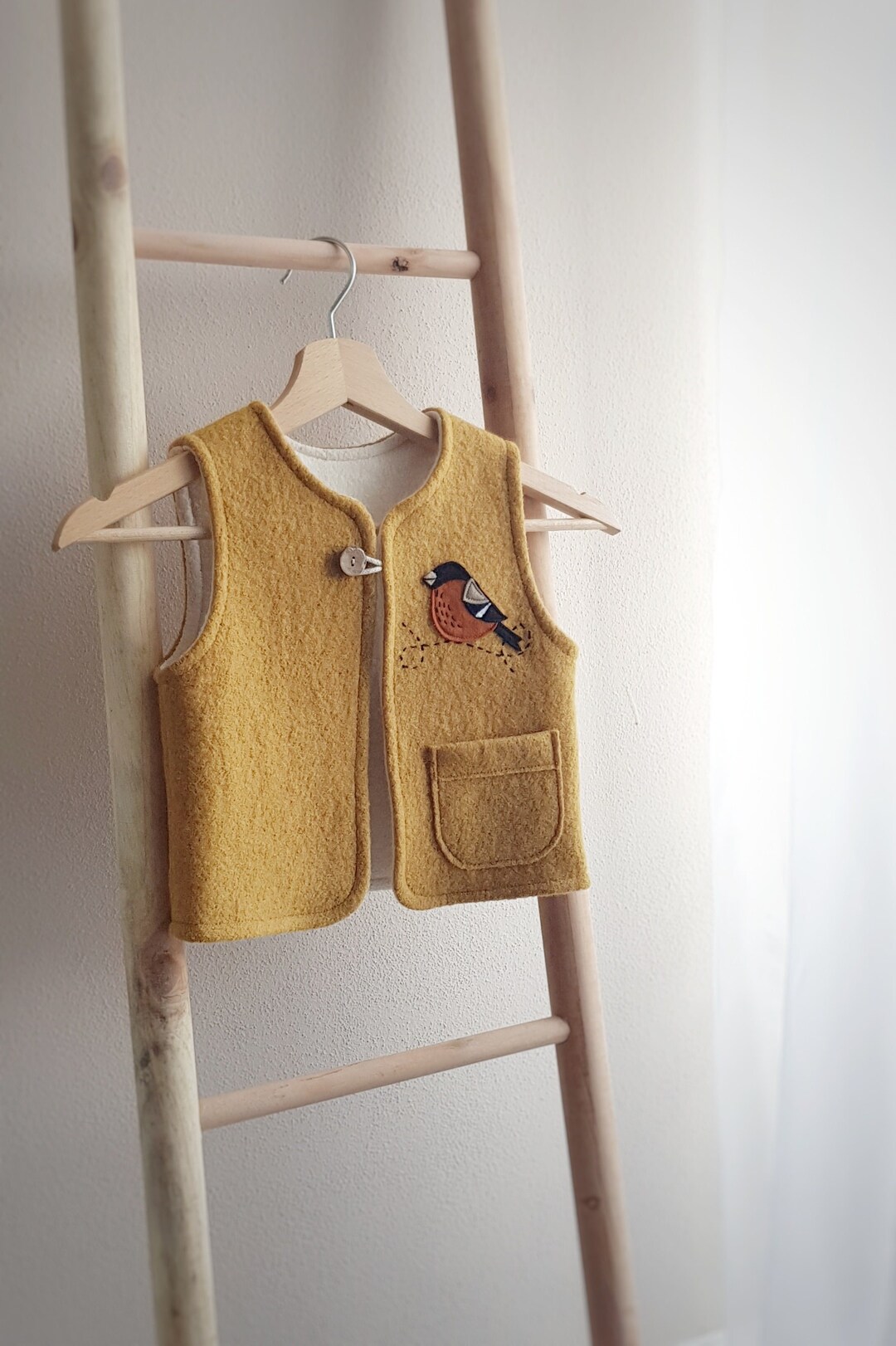 Cute Wool Walk Vest for Children With a Felt Applique, Mustard Virgin ...