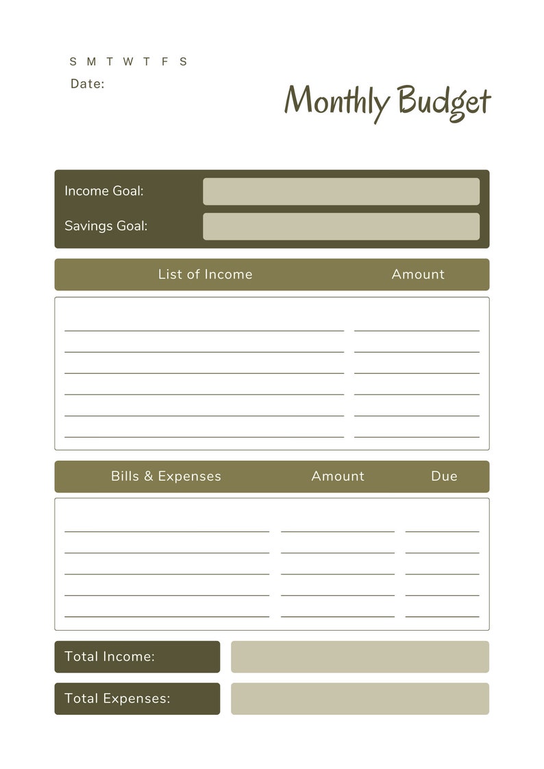 Printable Monthly Budget, Monthly Income & Expense Recorder, Monthly ...