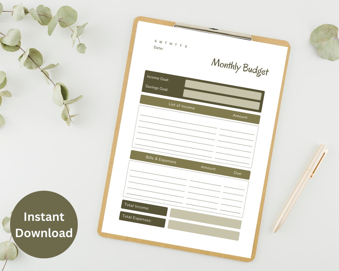 Printable Monthly Budget, Monthly Income & Expense Recorder, Monthly ...
