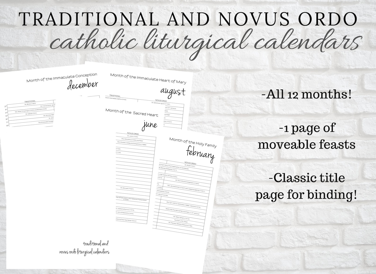 Traditional Latin Catholic and Novus Ordo Printable Calendar: - Etsy