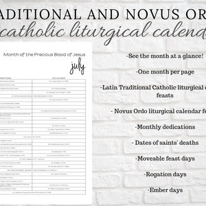 Traditional Latin Catholic and Novus Ordo Printable Calendar: Catholic ...