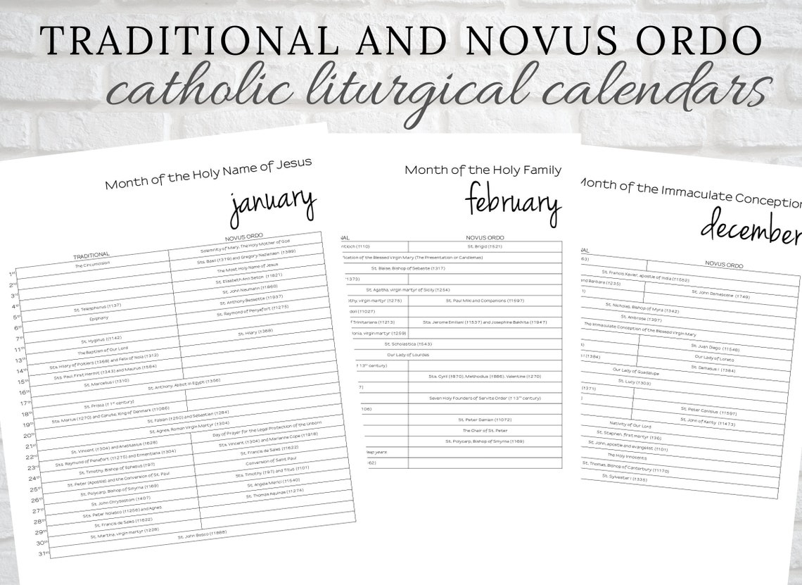 Traditional Latin Catholic and Novus Ordo Printable Calendar: Catholic ...