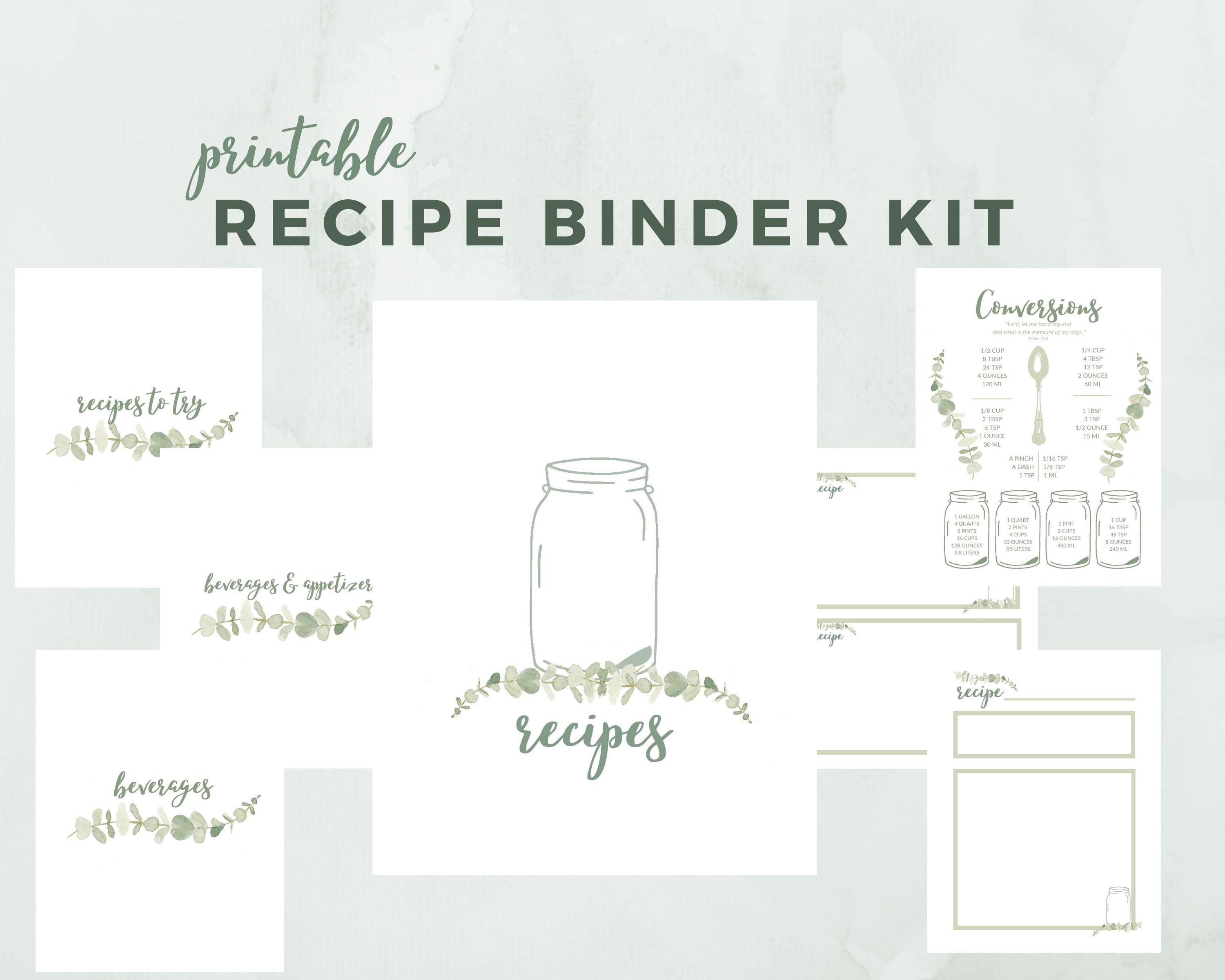 Printable Recipe Binder Kit: Catholic Saint Quote, Watercolor, Recipe ...