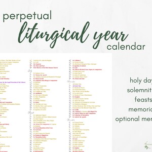 Perpetual Catholic Liturgical Calendar Year at a Glance: Liturgical ...