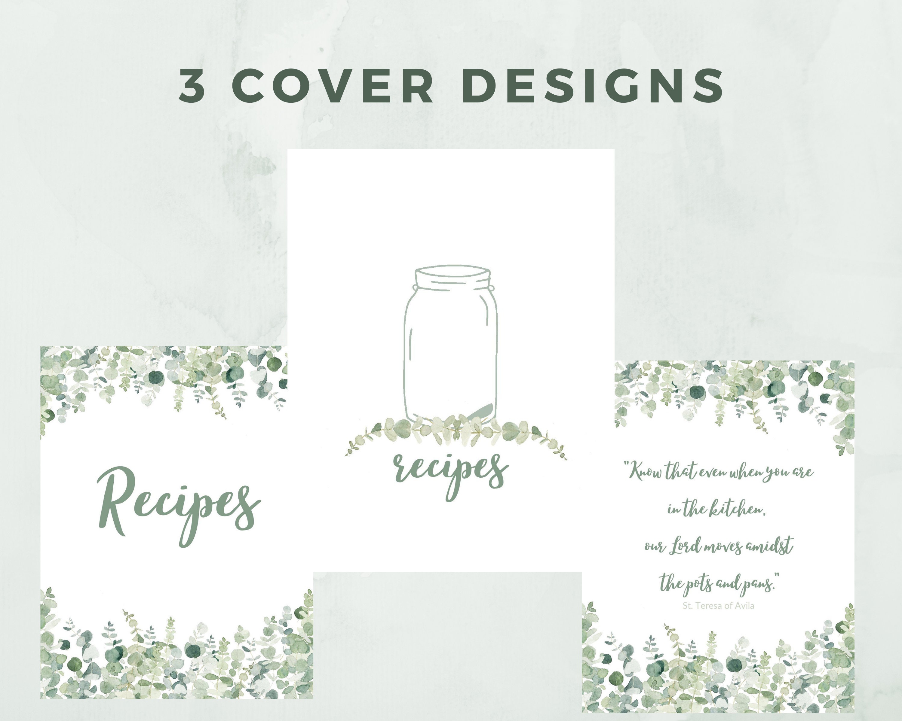 Printable Recipe Binder Kit: Catholic Saint Quote, Watercolor, Recipe ...