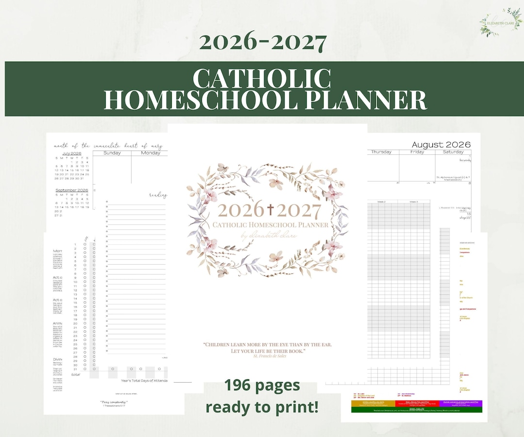 2026-2027 Catholic Homeschool Planner Printable Pdf: Traditional & New ...