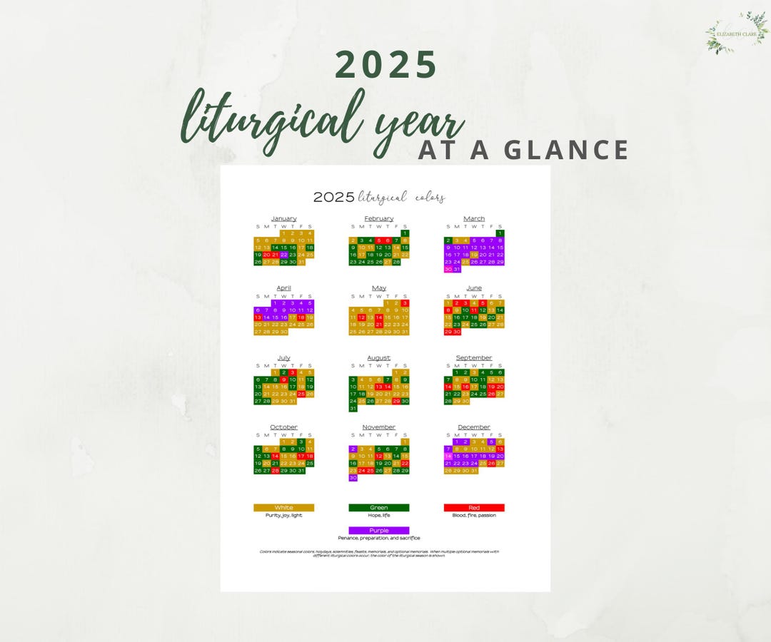 2025 Catholic Liturgical Calendar Year at a Glance: Liturgical Colors ...
