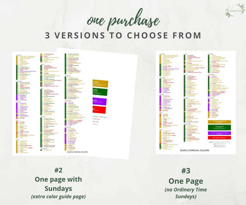 2026 Catholic Liturgical Year Calendar at a Glance: Liturgical Colors ...