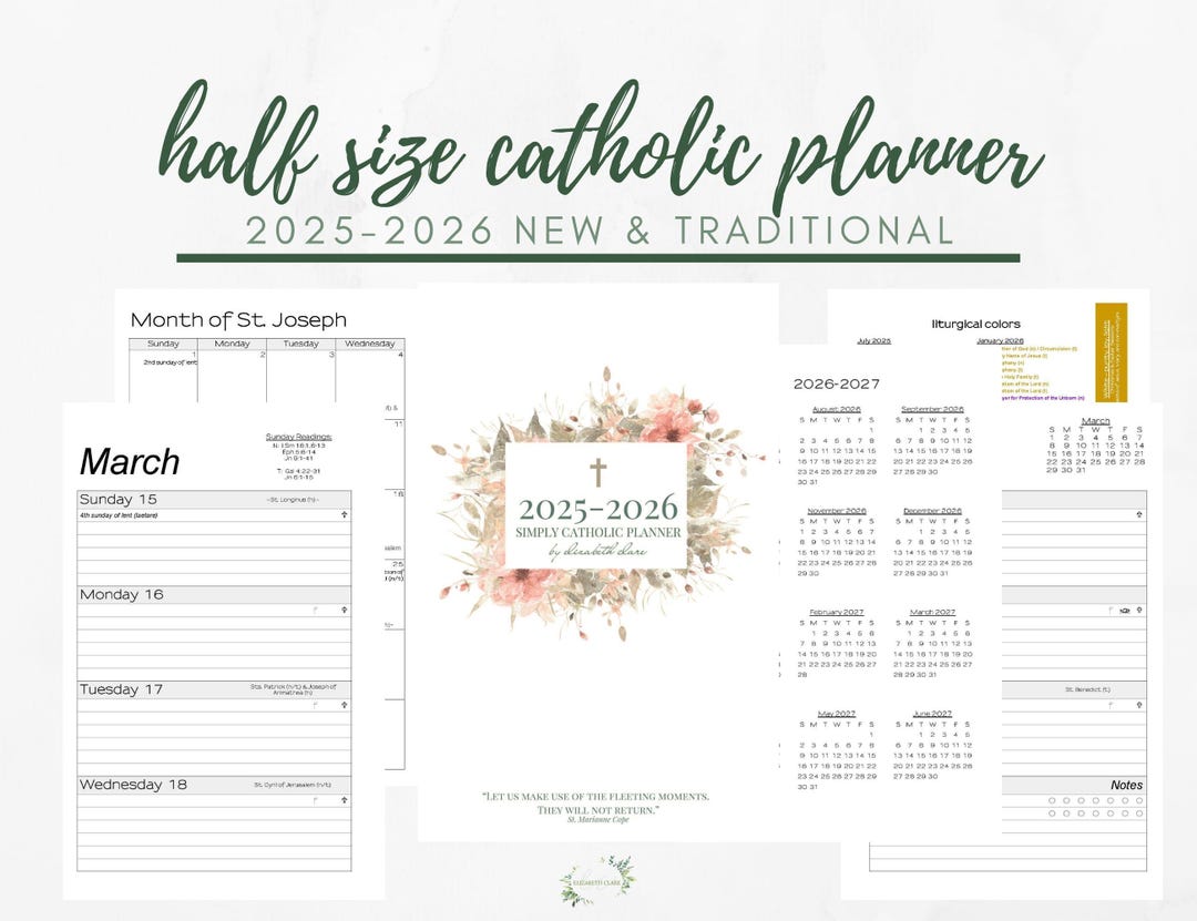 2025-2026 Catholic Planner Half-size Printable PDF: Simply Catholic ...