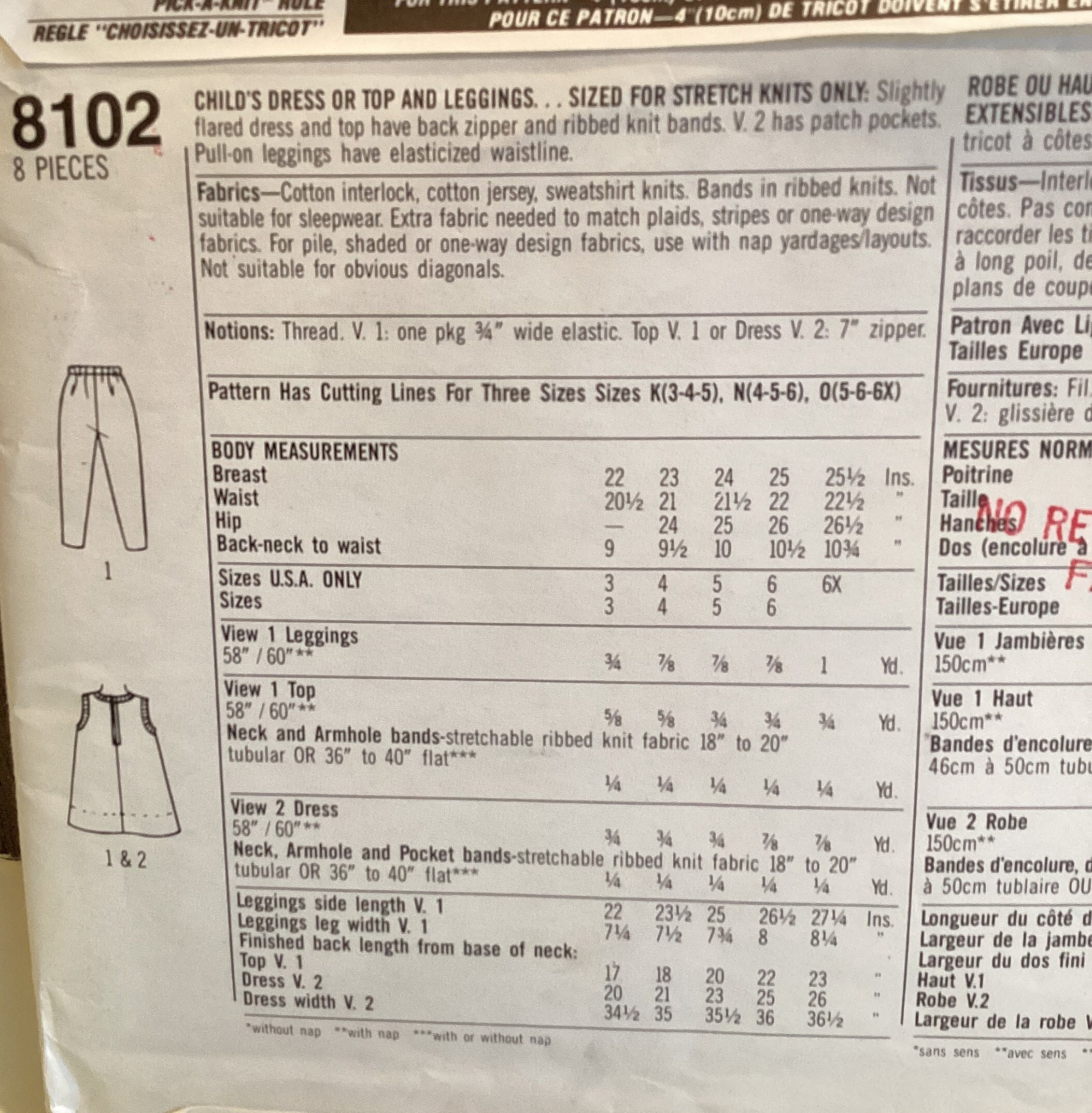 Simplicity 8102 Pattern for Childs Dress and Leggings, Sizes 4,5,6 ...