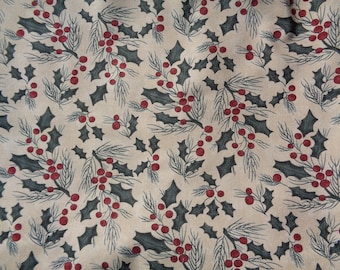 Watercolor Holly & Berries Fabric White - Etsy