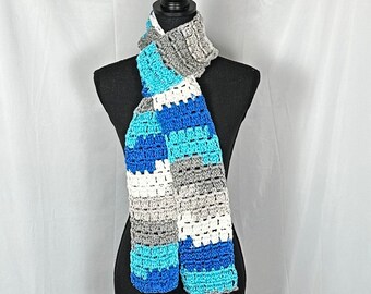 Dark Blue and Silver Gray Knit Striped Scarf - Etsy