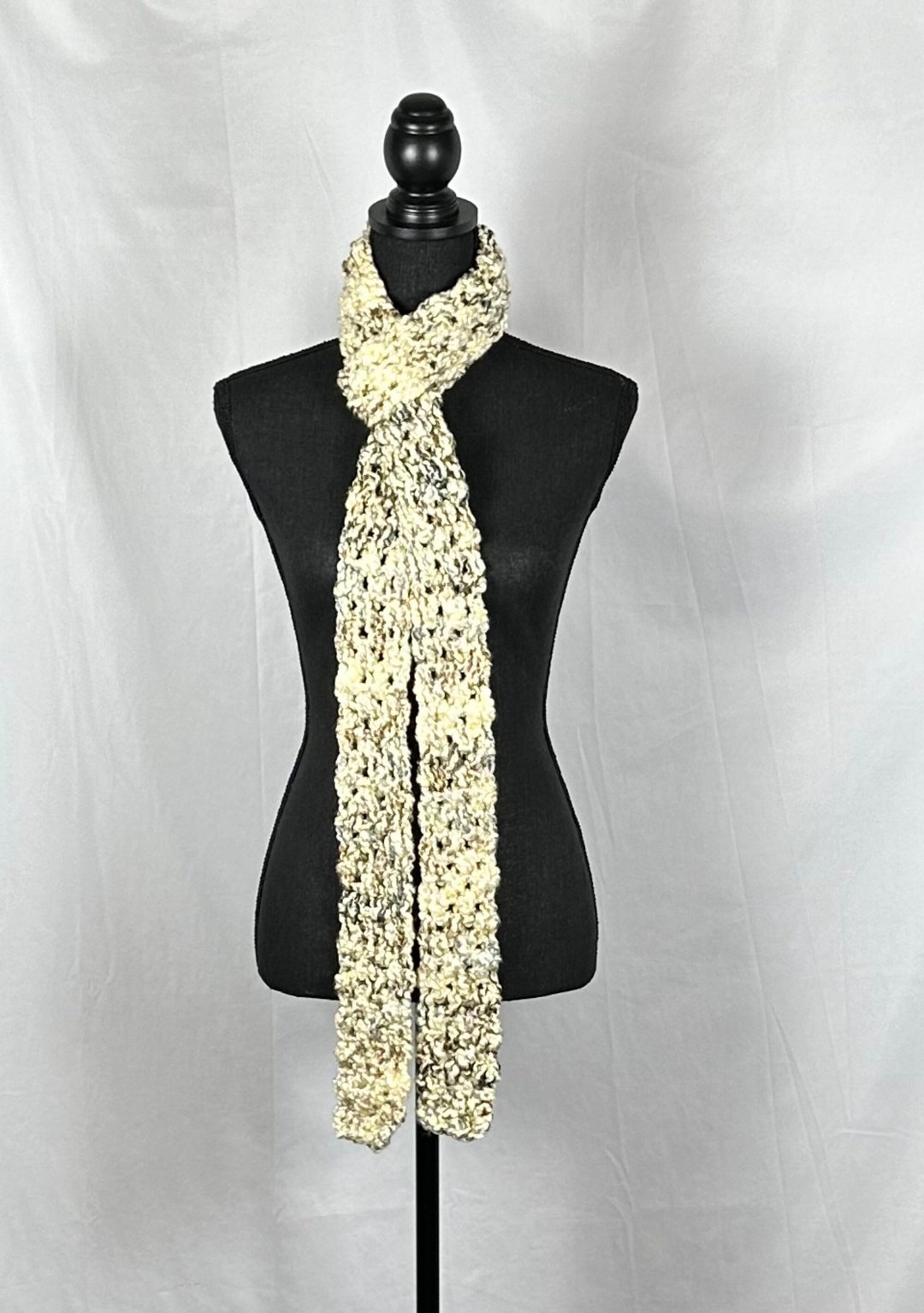 Skinny Chunky off White Crochet Scarf, Long Narrow Open End Neck Warmer ...