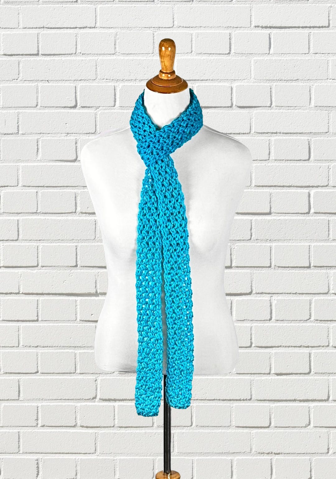 Skinny Turquoise Blue Narrow Crochet Scarf, Long Open End Neck Warmer ...