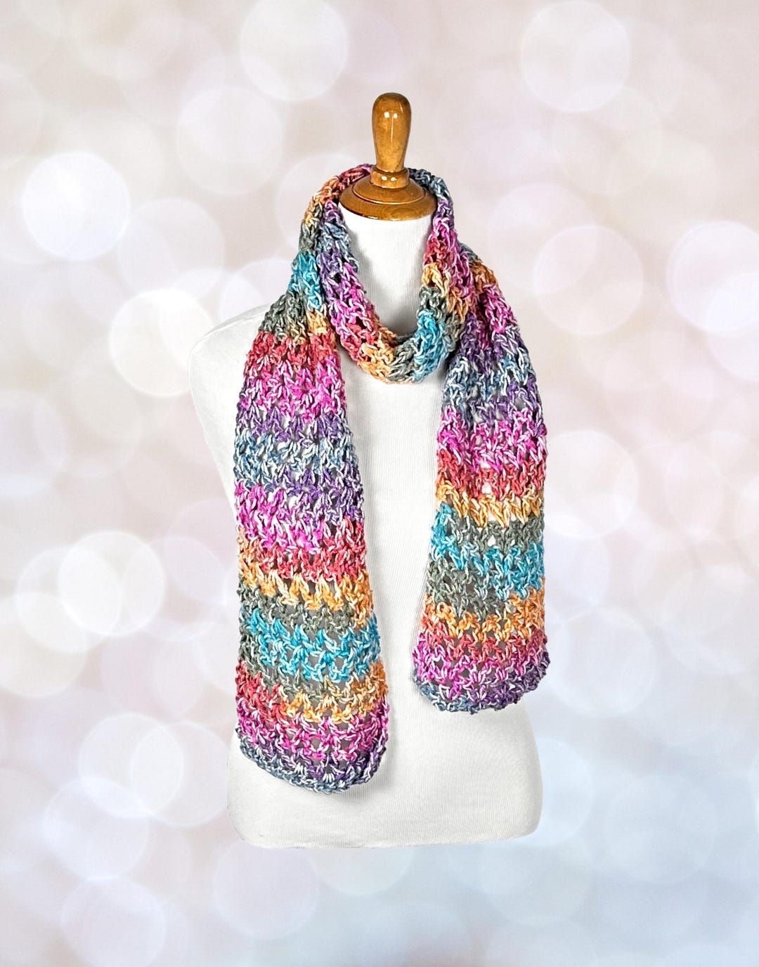 Multi Color Crochet Scarf, Women's Neckwear, Open End Winter Neck ...