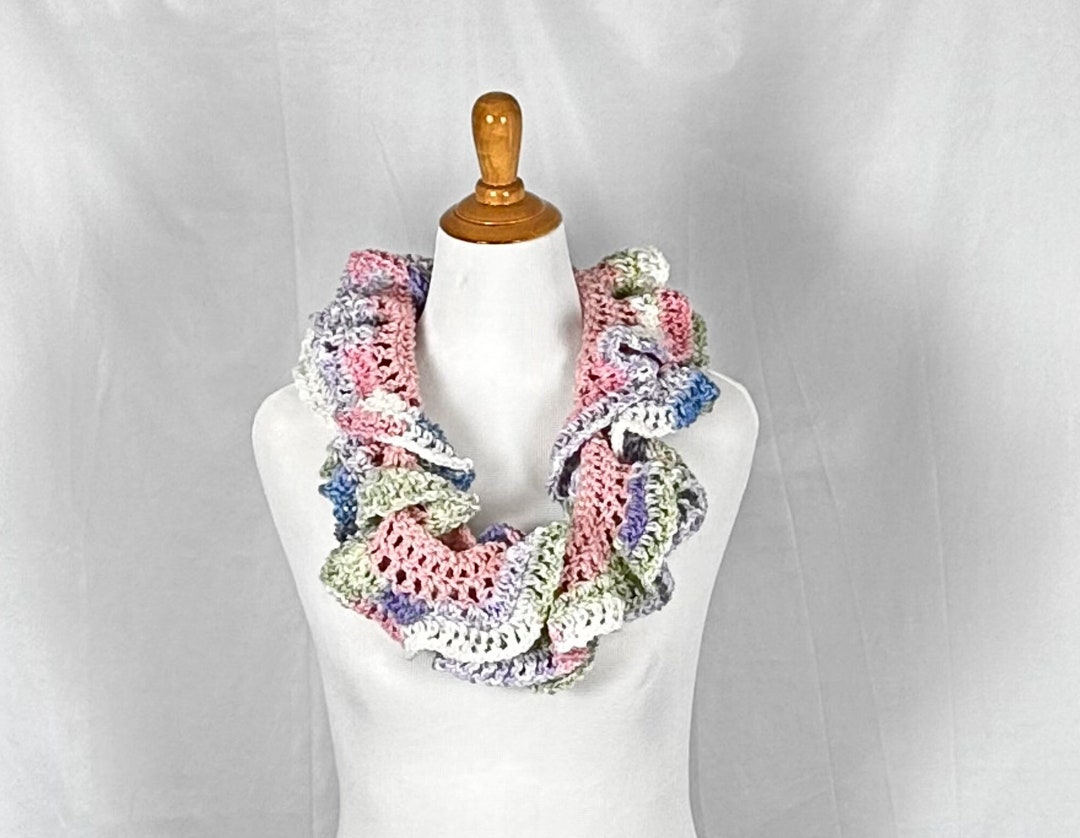 Pink Pastel Spiral Ruffle Infinity Loop Scarf 100% Acrylic, Whimsical ...