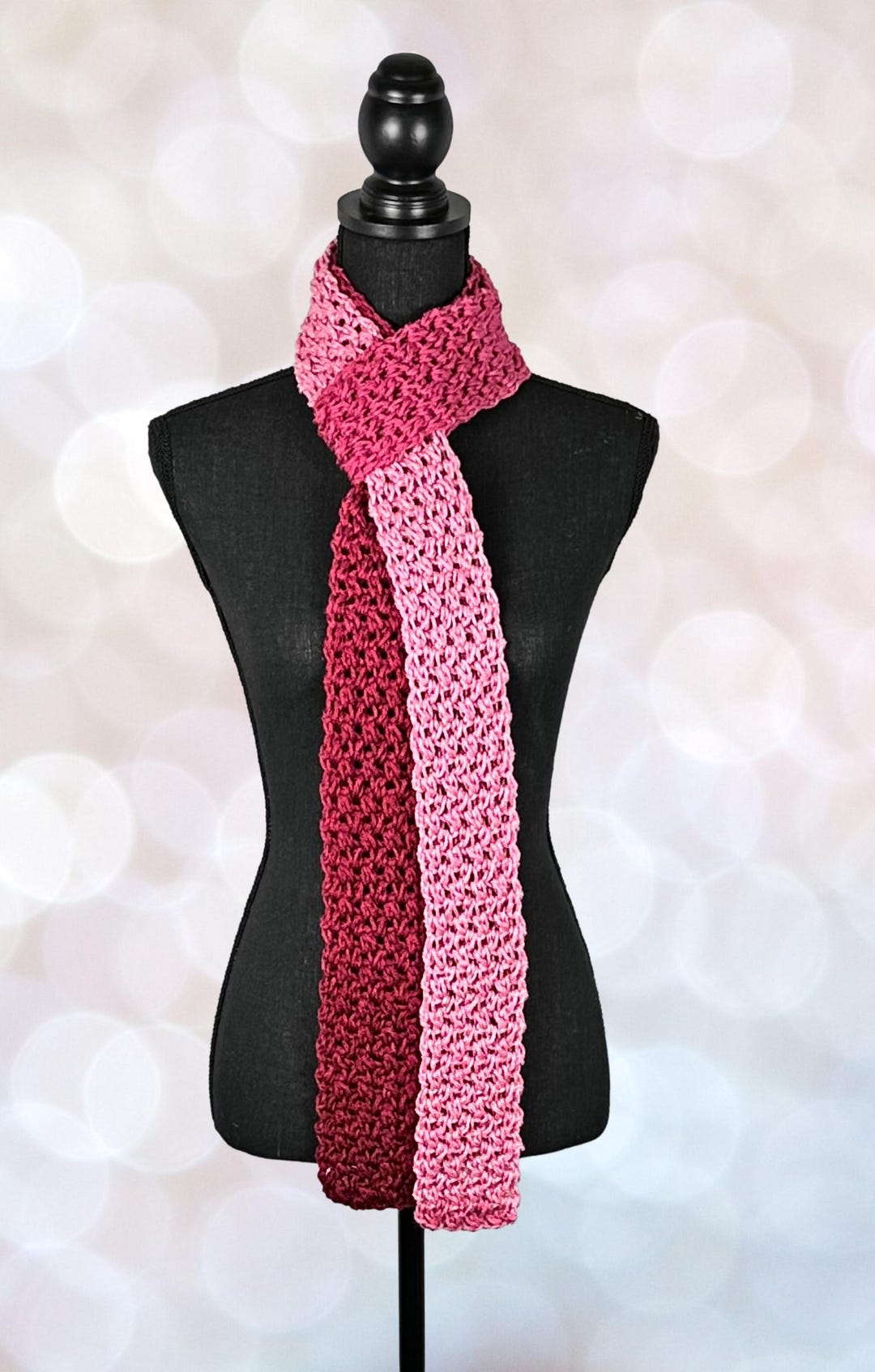 Skinny Pink Narrow Crochet Scarf, Long Open End Neck Warmer, Women's ...