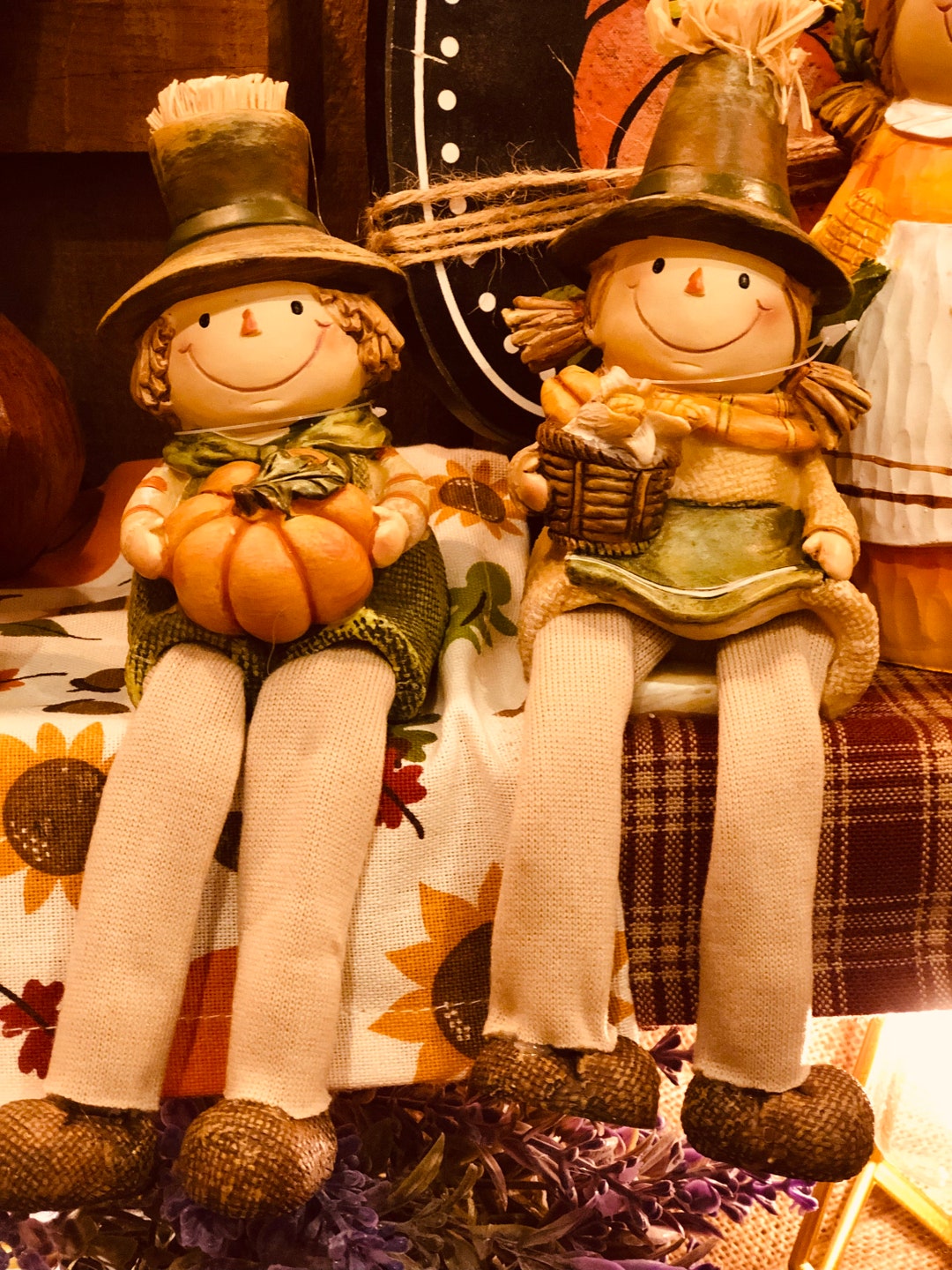 Fall Harvest Sitting Legs Scarecrow Statue Home Decoration 2 Assorted ...