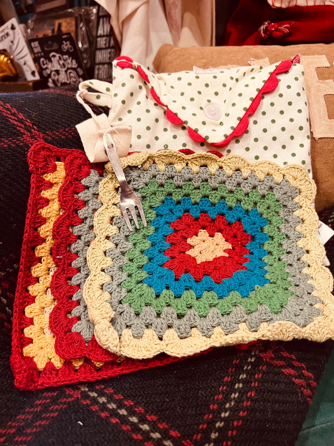 Vintage Tea Cup Trivet Crochet Detail Handmade 3 Color Assorted Sets ...