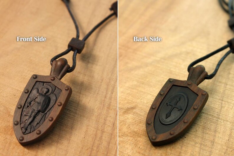 Wooden Archangel Saint Michael /sheild St. Michael Necklace - Etsy