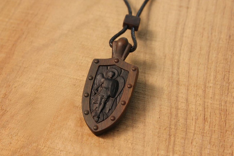 Wooden Archangel Saint Michael /sheild St. Michael Necklace - Etsy