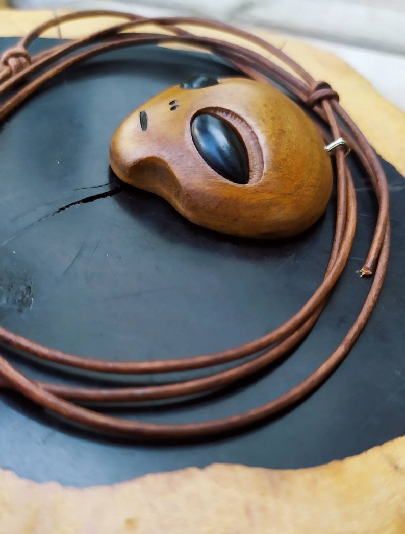 Alien Necklace-wooden Alien-wooden Necklace-boy Necklace-mens - Etsy