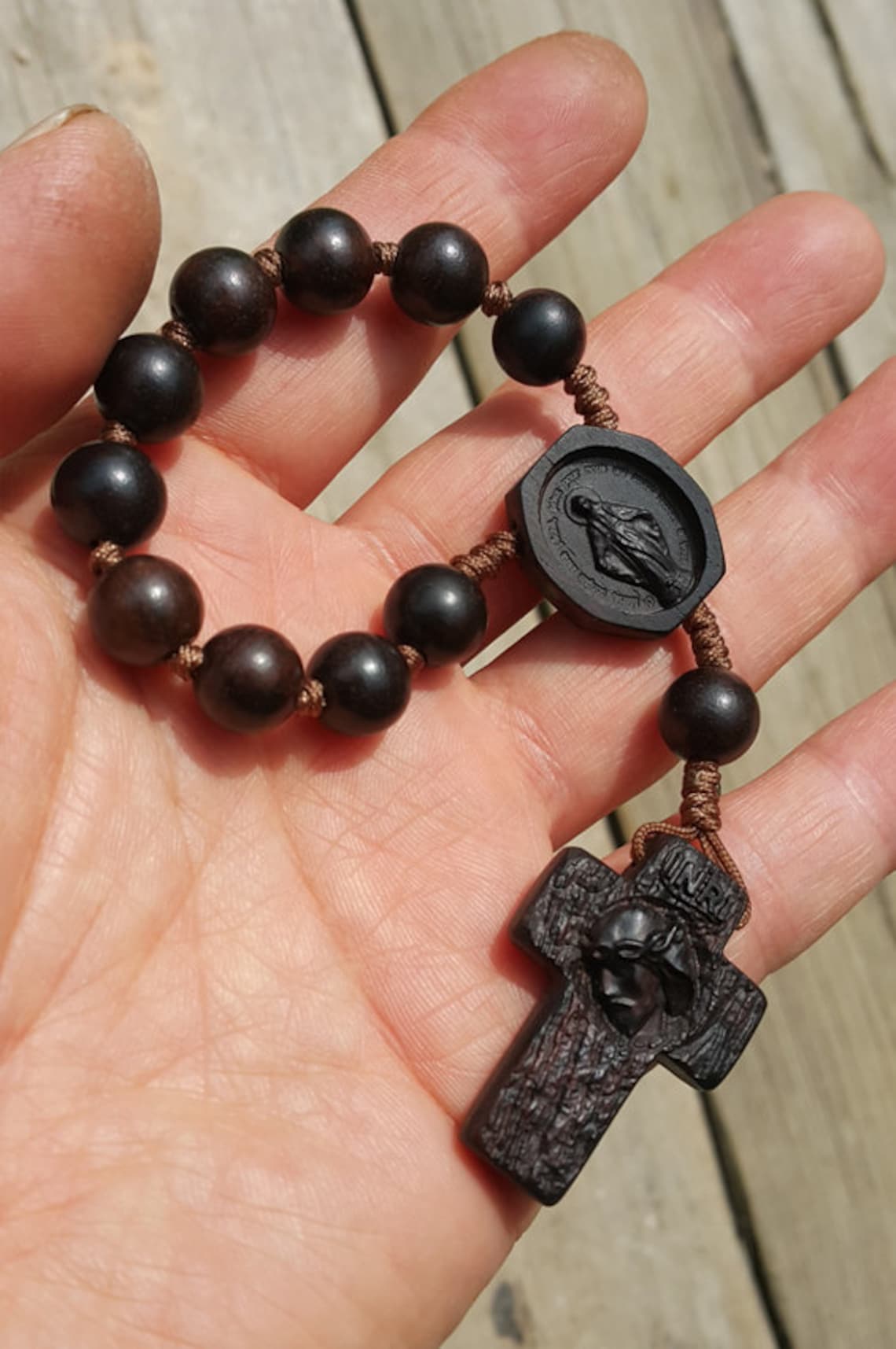 Wooden One Decade Rosary-Exquisitely carved cross-free | Etsy