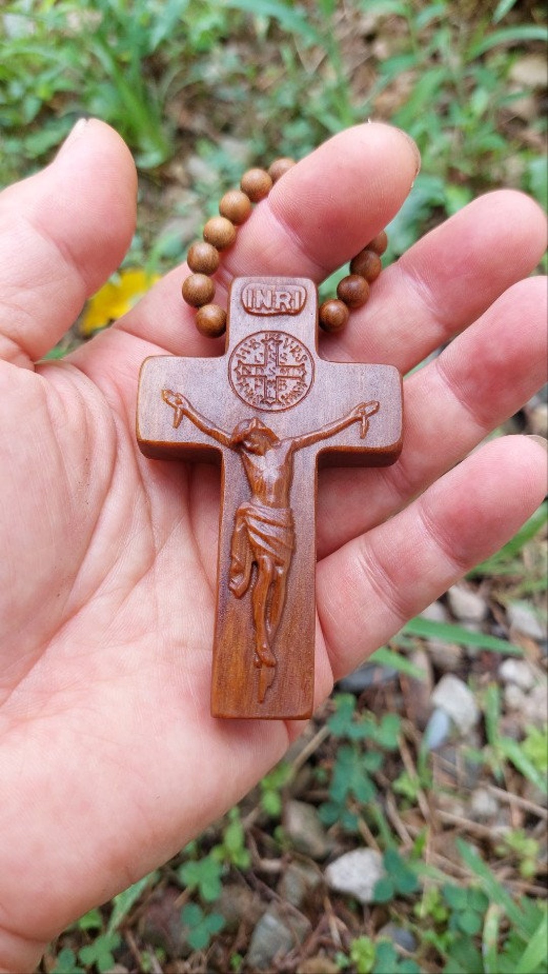 Comfort Cross – Handheld Rosary Cross in Aromatic Wood, Intricately ...