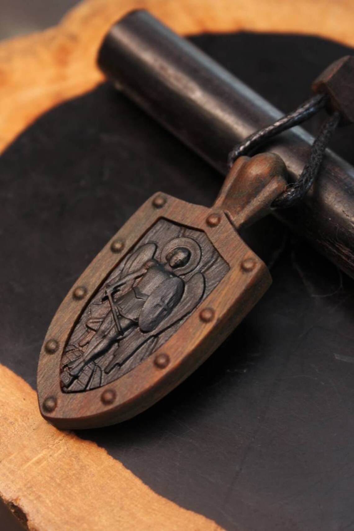 Wooden Archangel Saint Michael /sheild St. Michael Necklace - Etsy