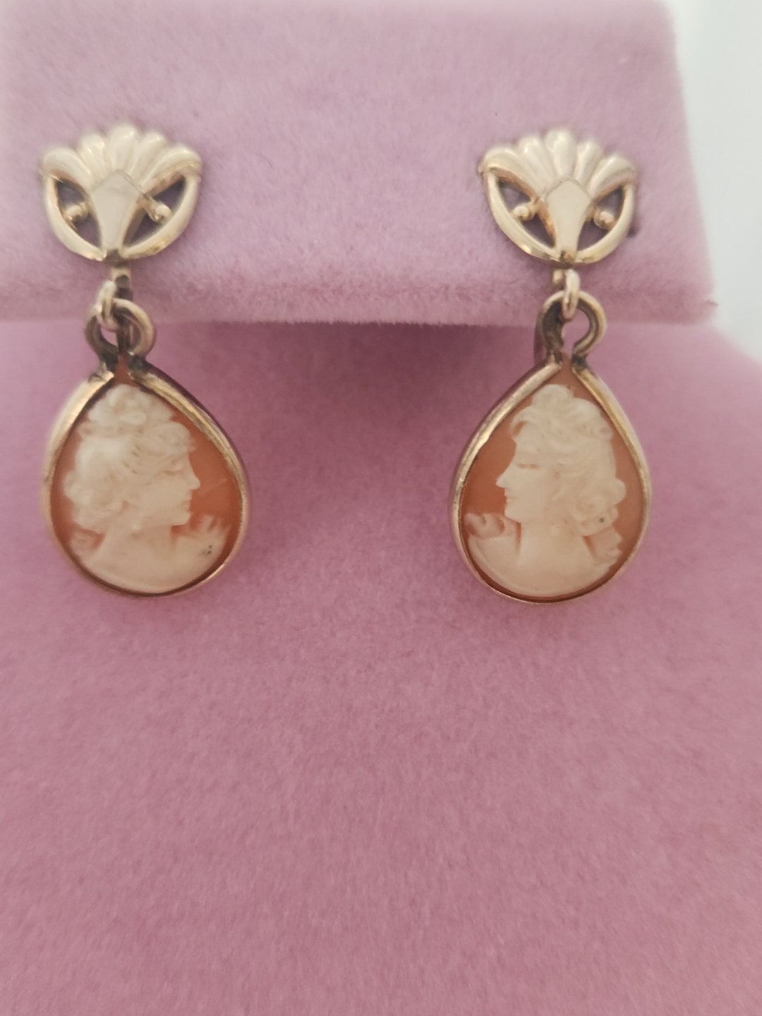 VAN DELL 12k Gold Filled Cameo Dangle Screw Back Earrings 1 3/8 - Etsy
