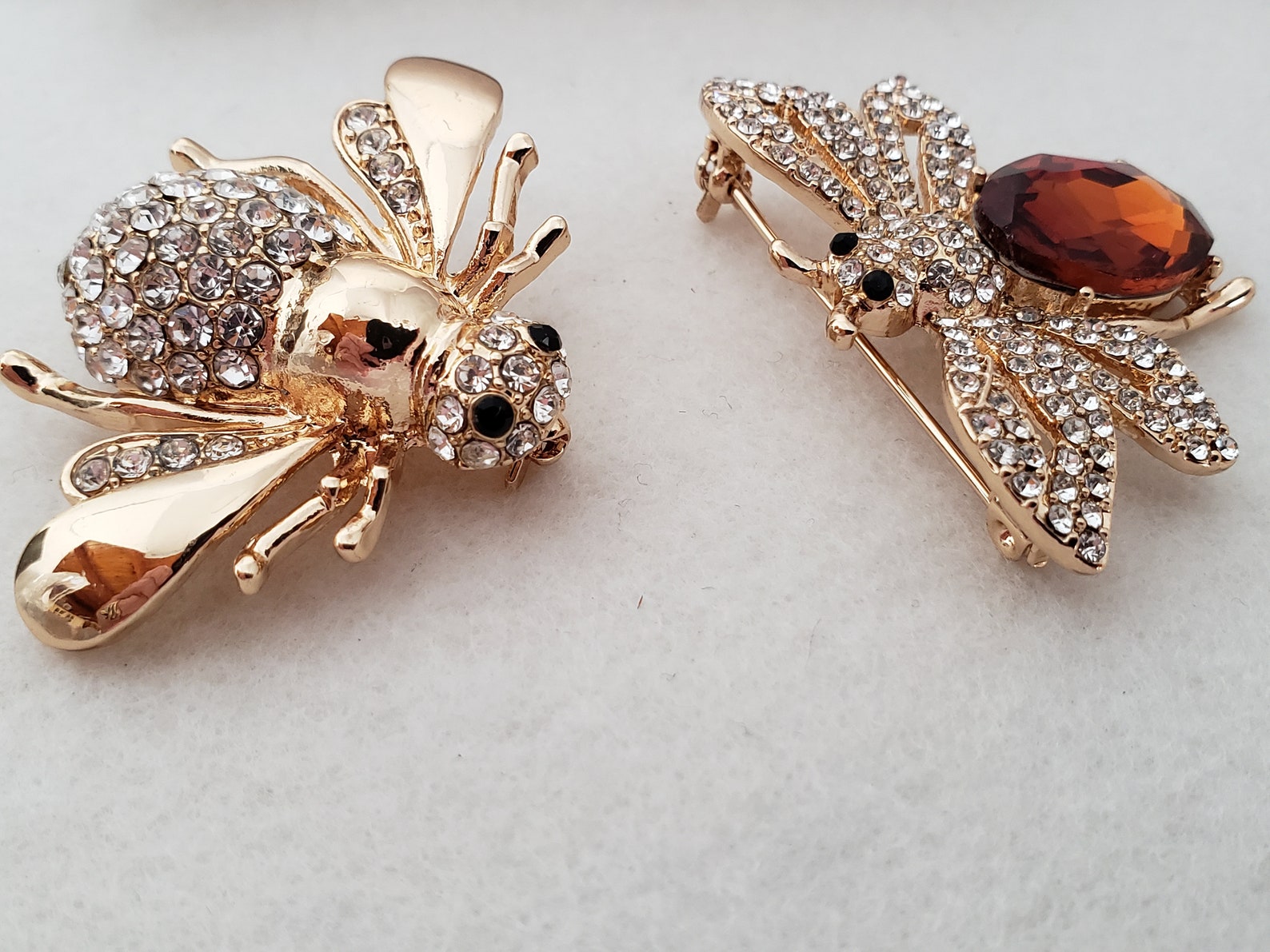 Vintage Qty 2 Rhinestone BEE Pin Marked OPC CN Brooch Jewelry Women ...