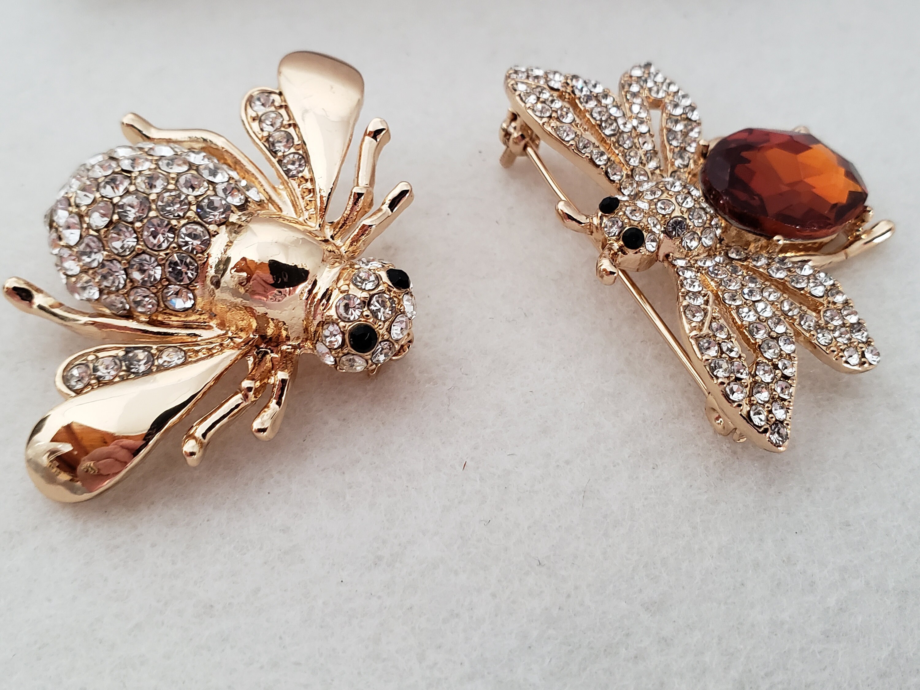 Vintage Qty 2 Rhinestone BEE Pin Marked OPC CN Brooch Jewelry Women ...