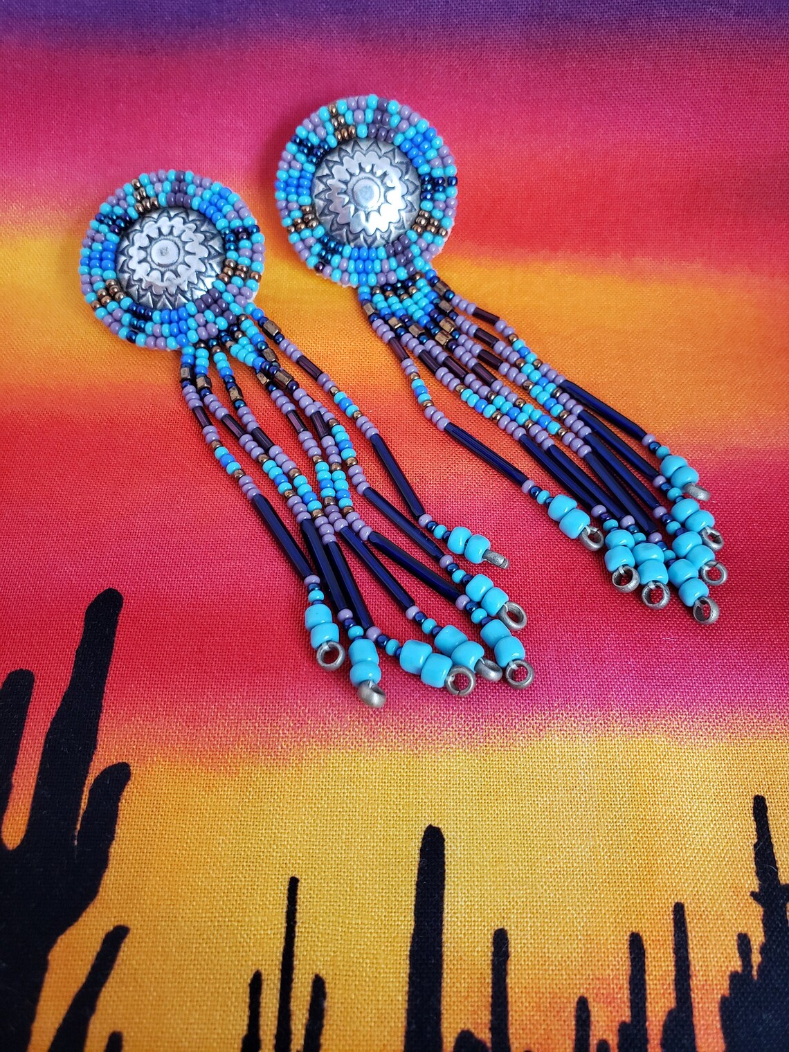 Sterling Silver Native American Stamped Concho Beaded Dangle - Etsy UK