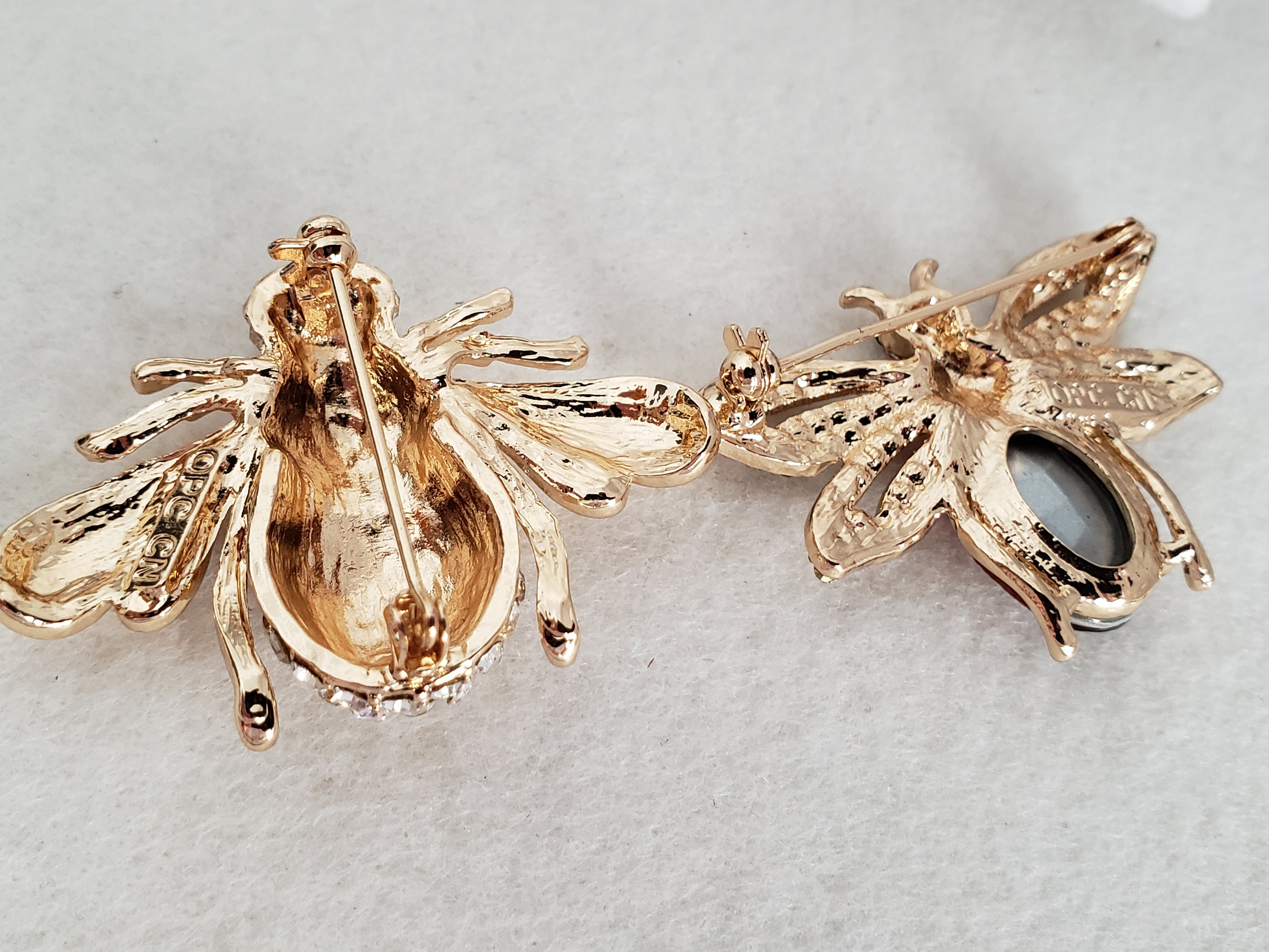 Vintage Qty 2 Rhinestone BEE Pin Marked OPC CN Brooch Jewelry Women ...