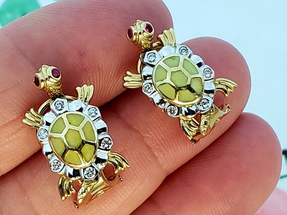 14kt Yellow Gold Diamond Articulated Turtle Ruby Eye … - Gem