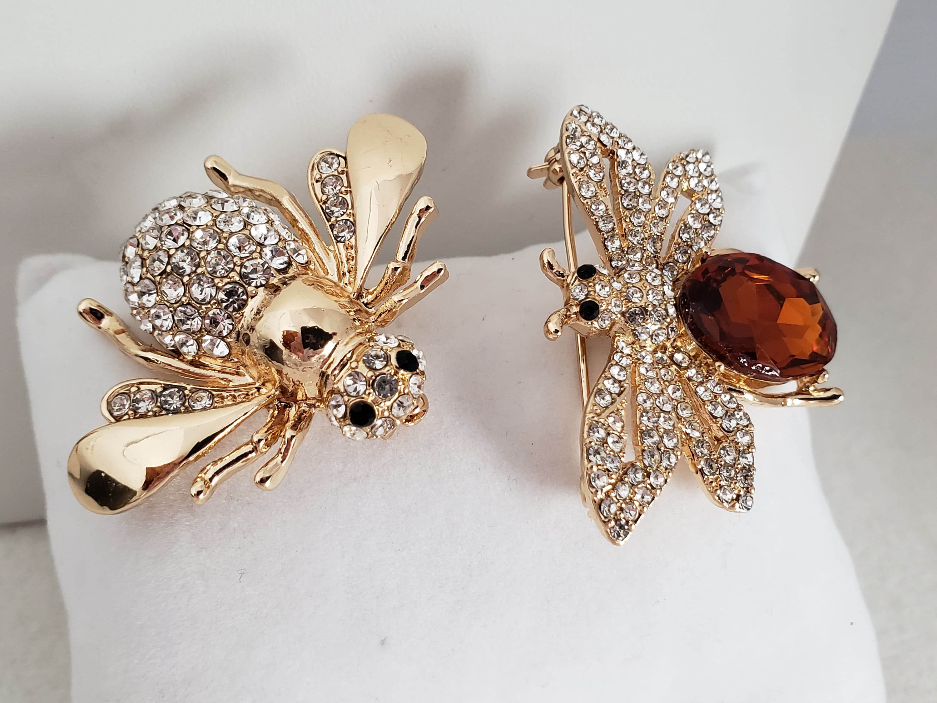 Vintage Qty 2 Rhinestone BEE Pin Marked OPC CN Brooch Jewelry Women ...