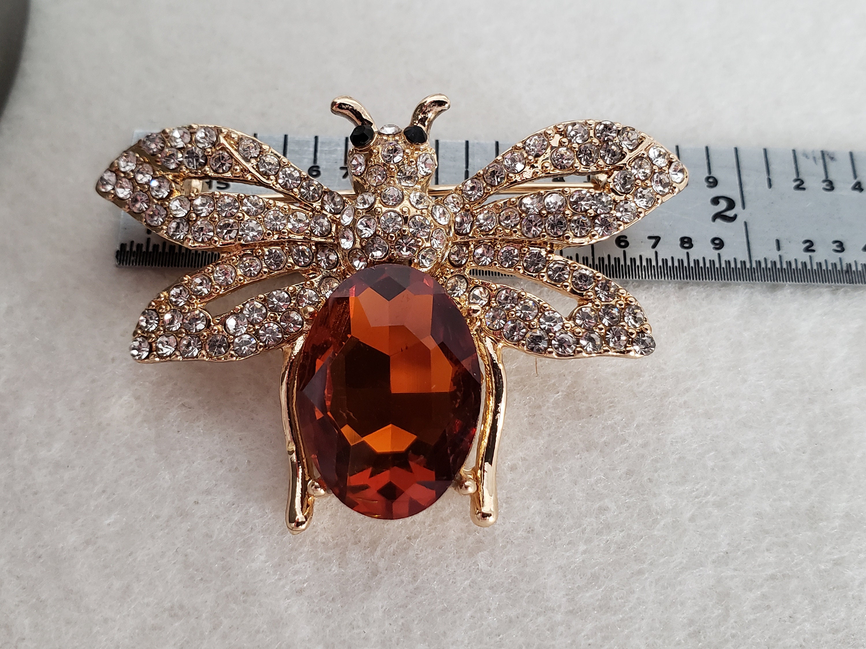 Vintage Qty 2 Rhinestone BEE Pin Marked OPC CN Brooch Jewelry Women ...