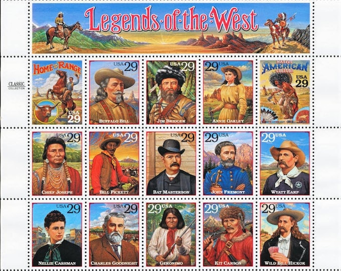 20 Diff LEGENDS of THE WEST Cowboys & Indians 1994 29c Unused Vintage ...