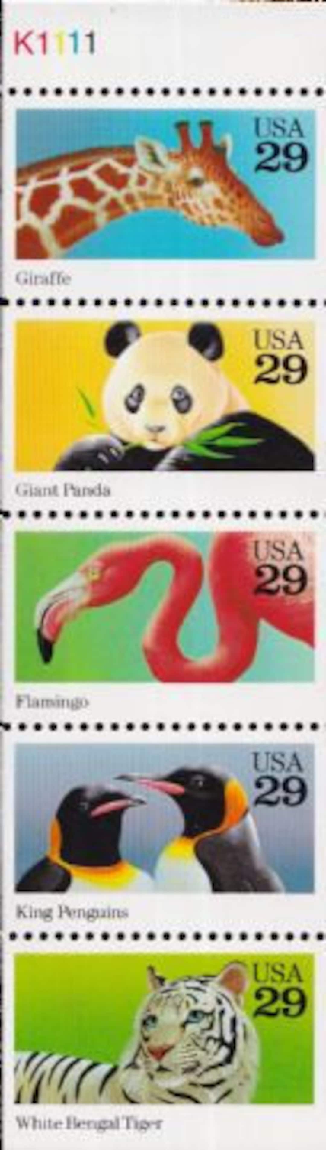 10x ZOO ANIMALS Tiger Panda Giraffe Flamingo Penguins 5 Diff 1992 29c ...
