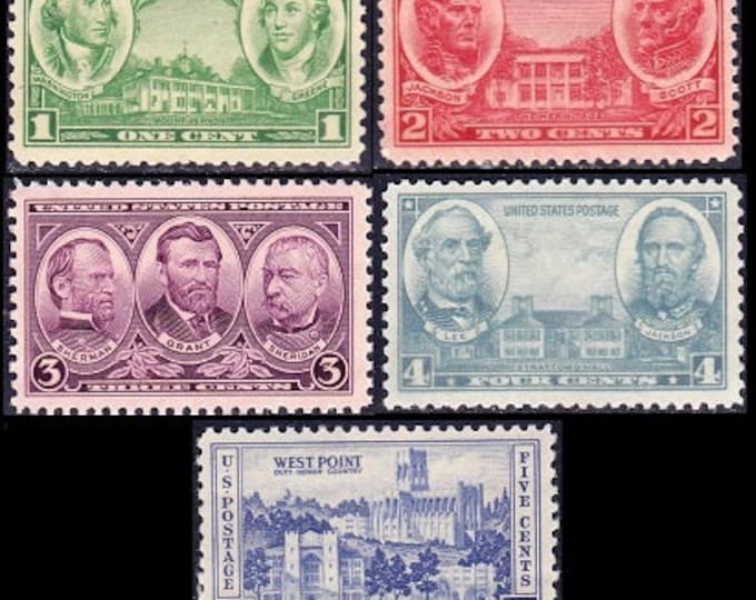 25x US ARMY HEROES Military West Point 5 Different Unused 1936 Postage ...