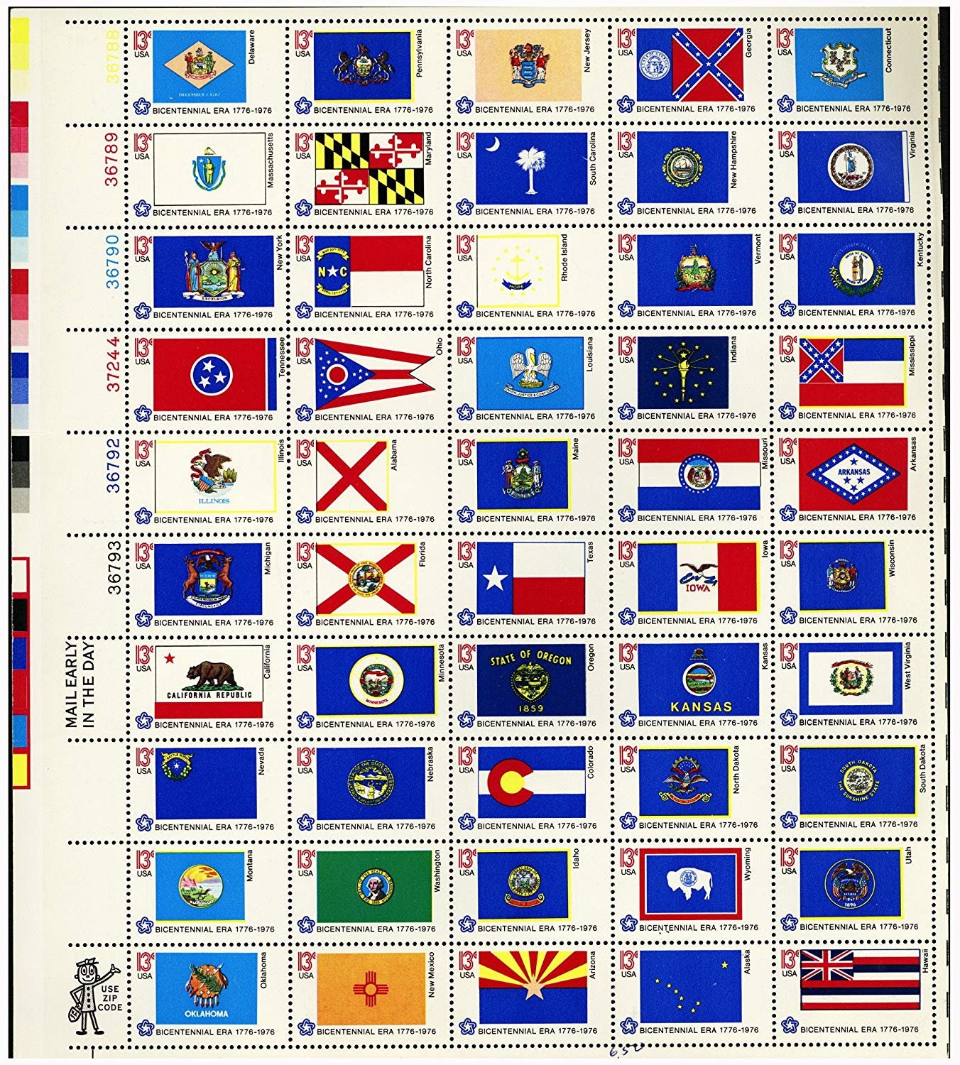 1976 13c 50 STATE FLAGS Unused Postage Stamps 50 Different Free ...
