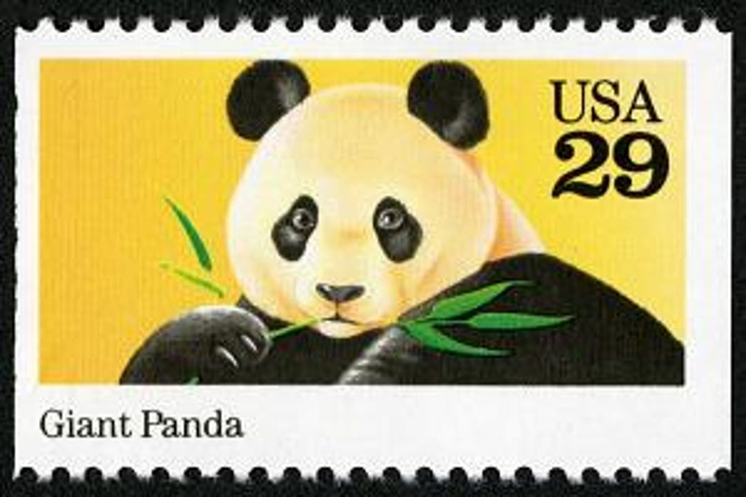 6x PANDA BEAR Zoo Animals Fauna 1992 29c Yellow & Black Vintage Postage ...