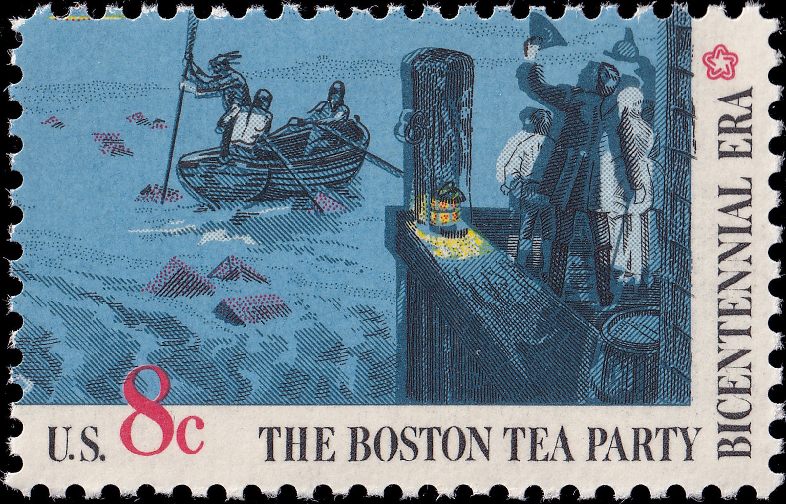 24x BOSTON TEA PARTY American Bicentennial 4 Diff 1973 8c Blue Postage ...