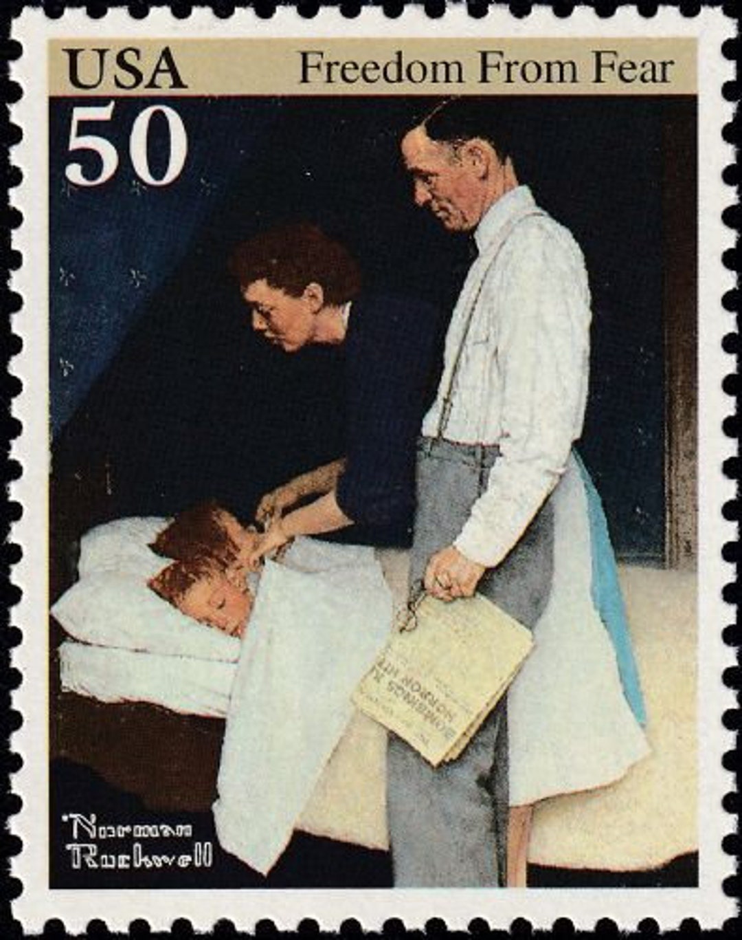 4x Freedom of Fear NORMAN ROCKWELL Artist Painting 1994 50c Unused ...